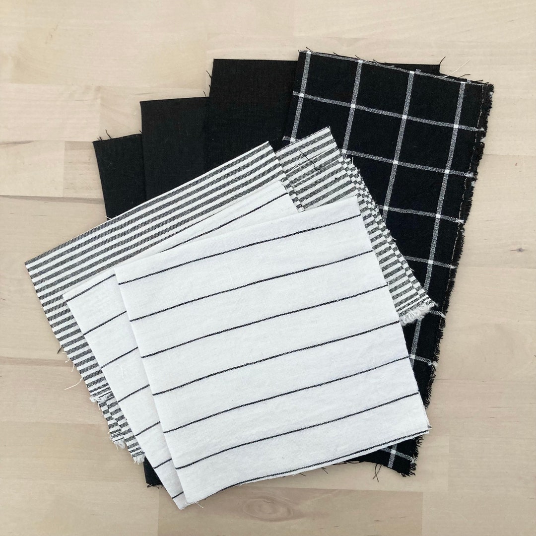 Black and White Linen Fabric Bundle, Linen Remnants, Fabric Scraps ...