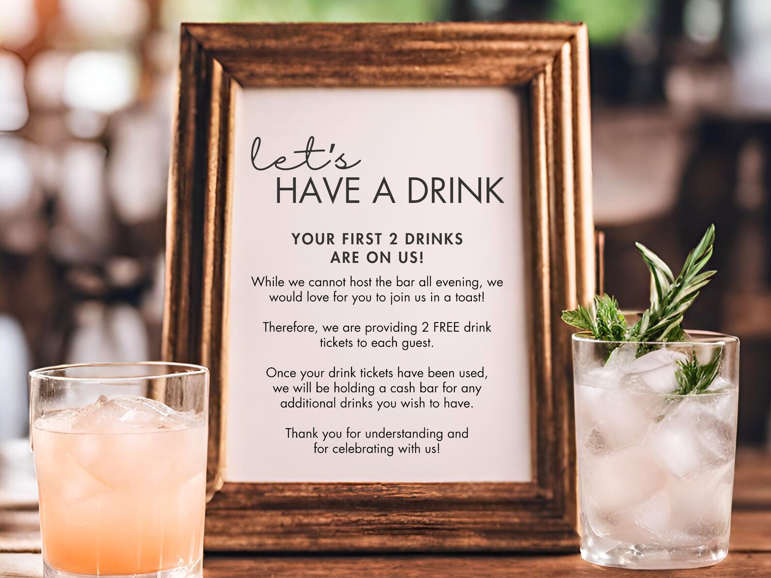 Wedding Bar Sign and Drink Tickets, Event Signage, Wedding Guest Bar ...
