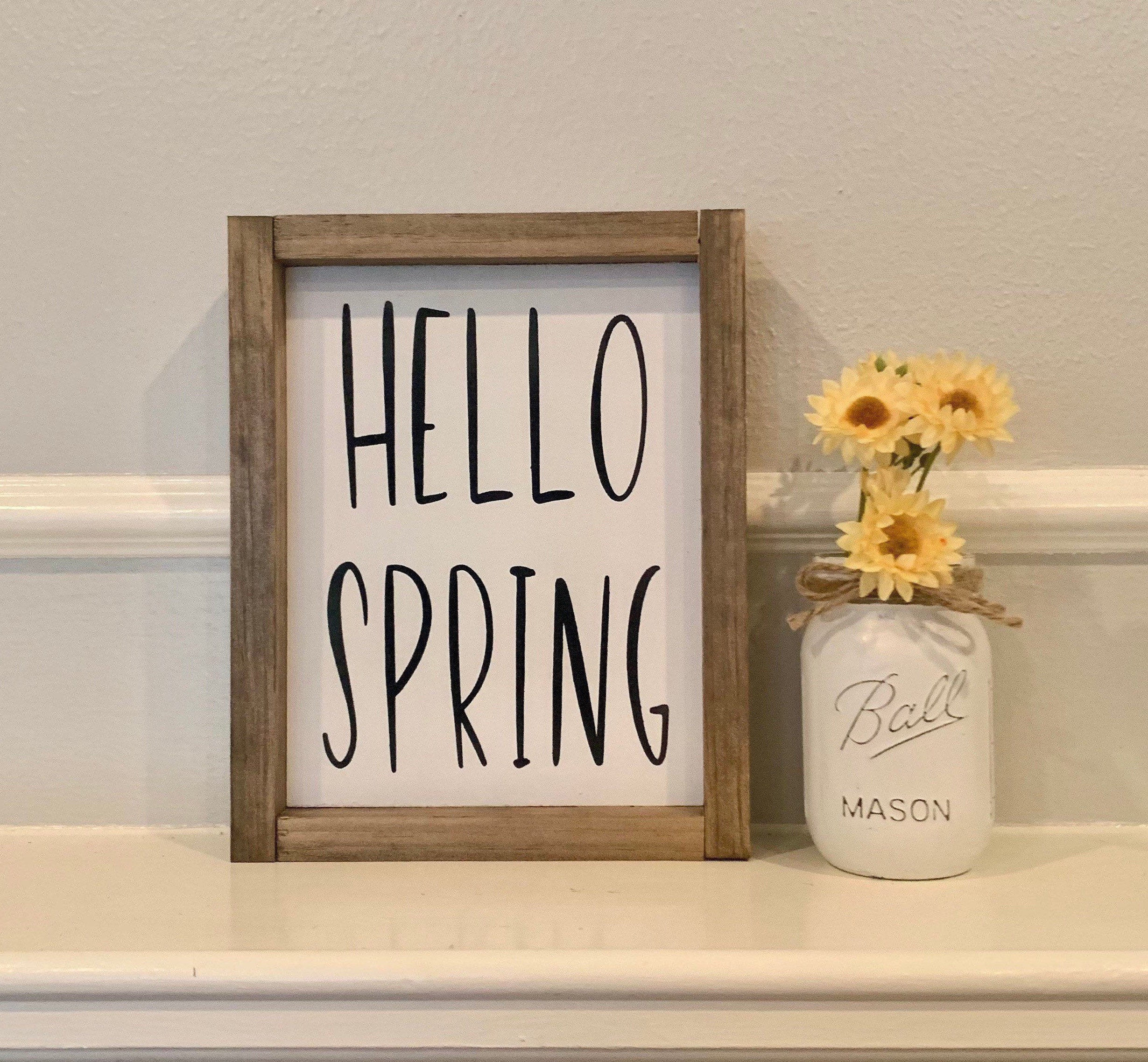 Hello Spring Sign Hello Spring Wood Sign Farmhouse Spring | Etsy