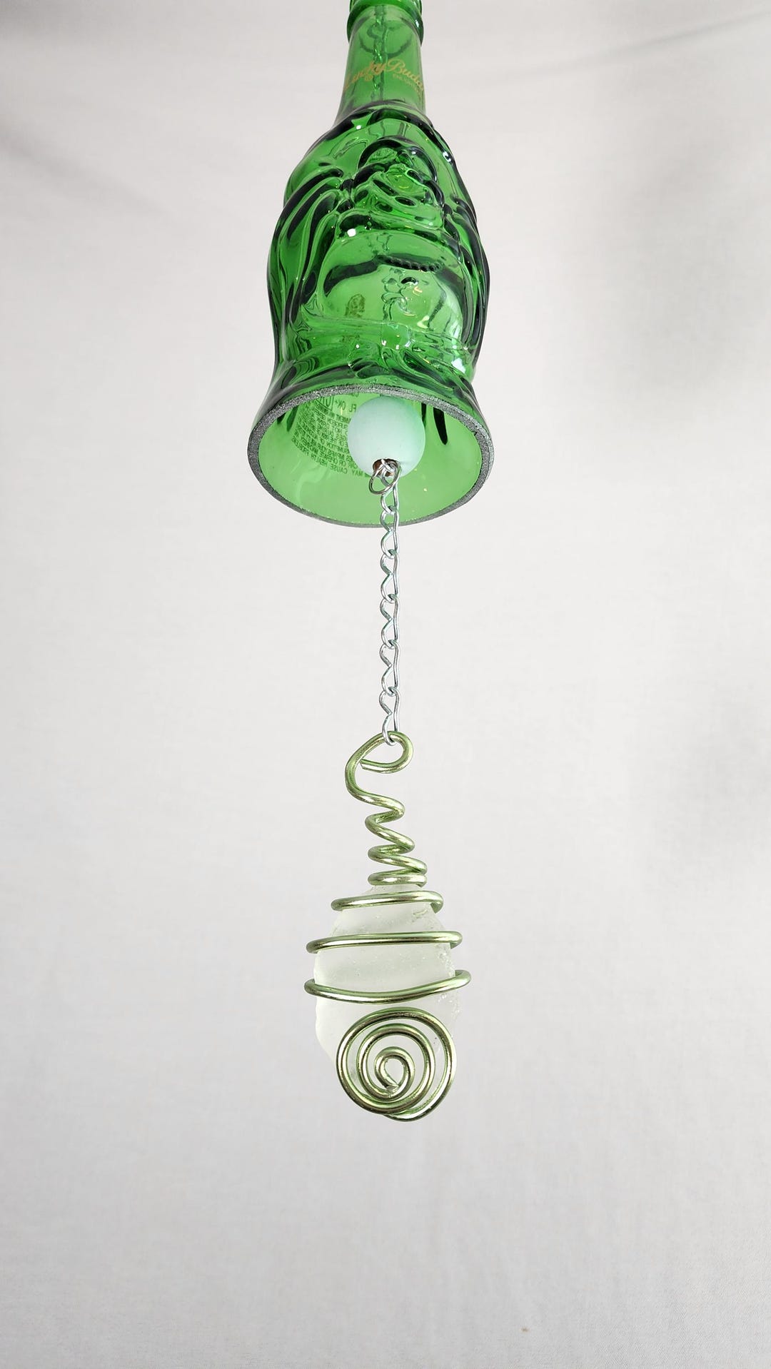 Recycled Green Buddha Bottle Wind Chime With Wire-wrapped Seaglass - Etsy