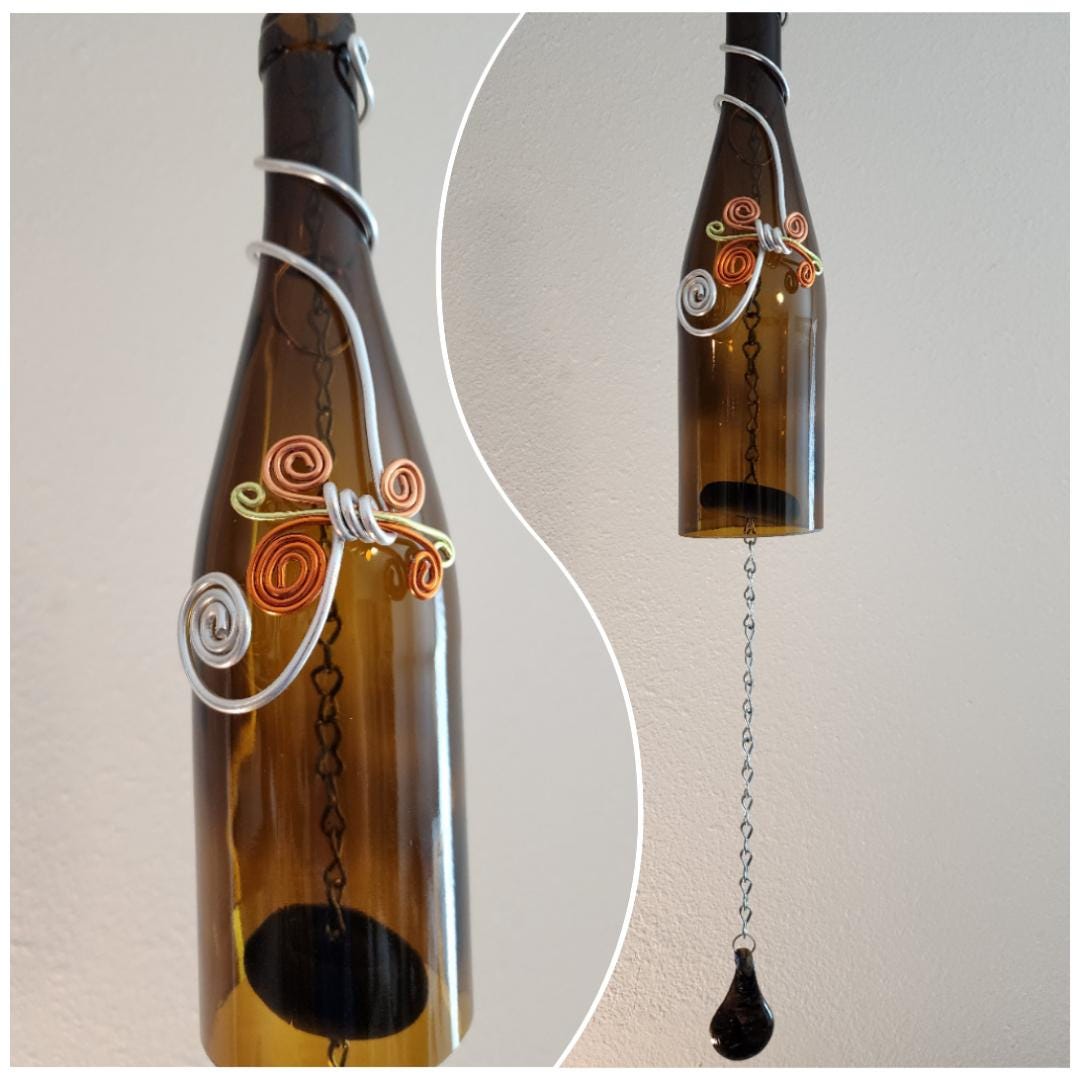 Wine Bottle Wind Chime: Recycled Glass, Wrapped Wire Accent - Etsy
