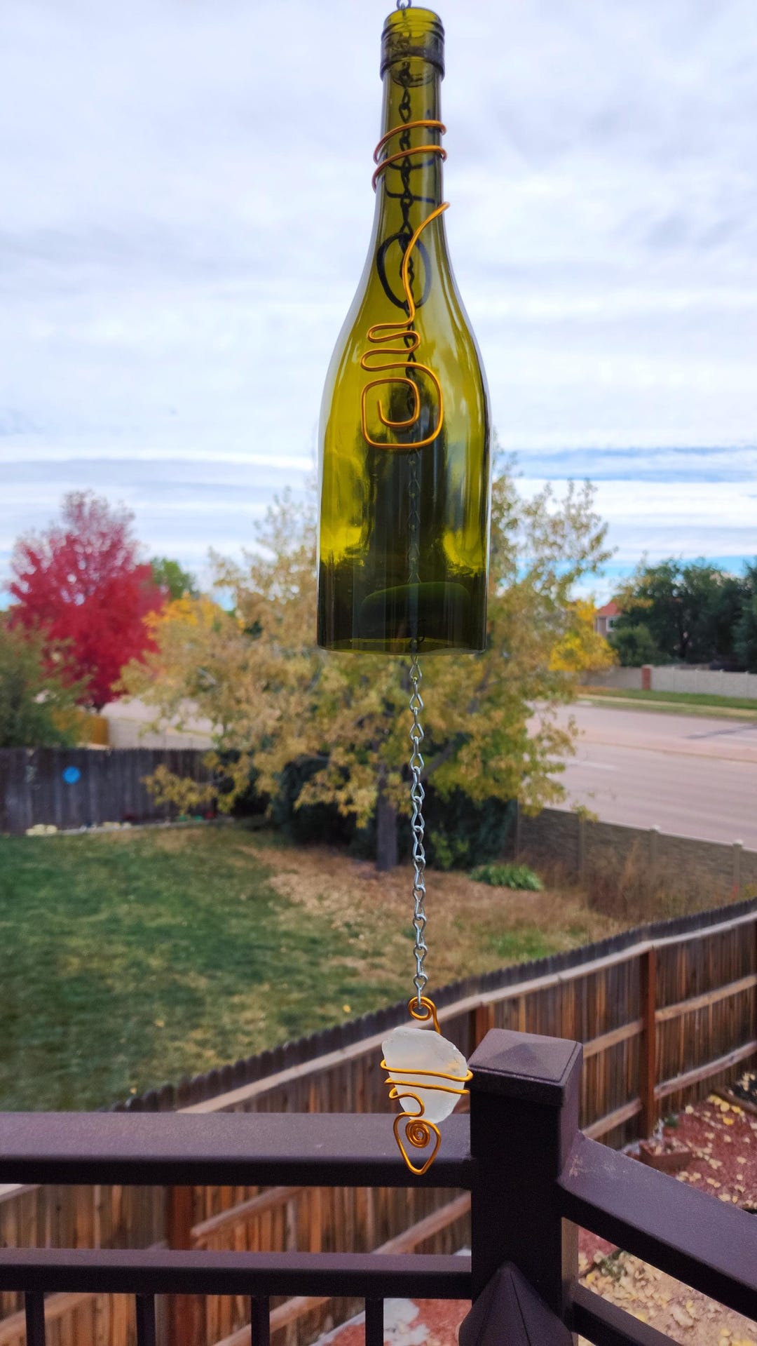 Recycled Wine Bottle Wind Chime: Sea Glass & Wire Wrapped Garden Decor ...