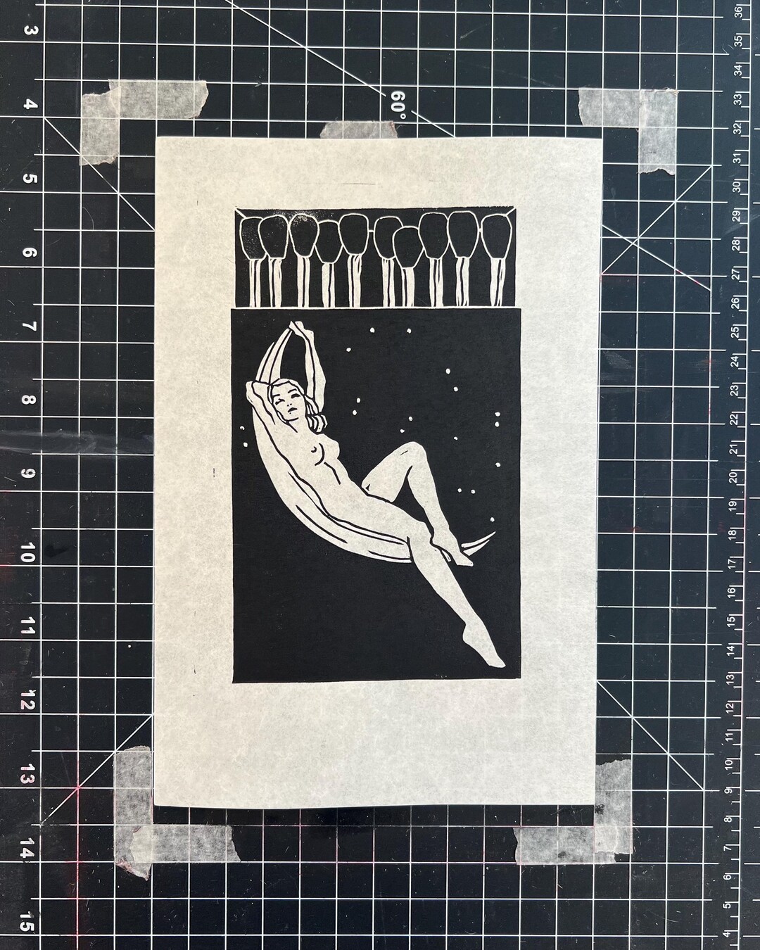 Pin-up Matchbox Linocut Print | Hand Carved - Etsy