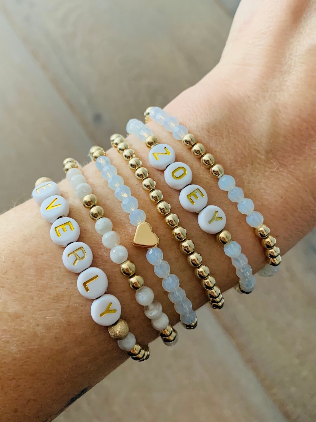 Moonstone and Opalite Beaded Gemstone Bracelets: Custom, Personalized ...
