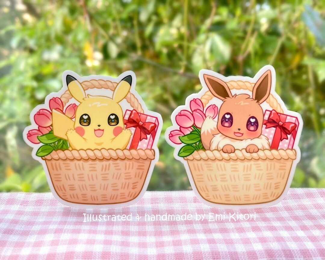 Cute Flower Basket Vinyl Stickers for Valentine's Gift, 2.5 Pikachu ...