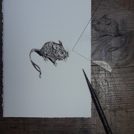 Wood Mouse Drypoint Etching Original Print | Etsy