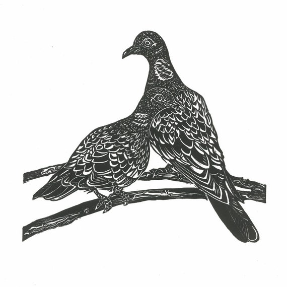 Two Turtle Doves Original Linoprint | Etsy