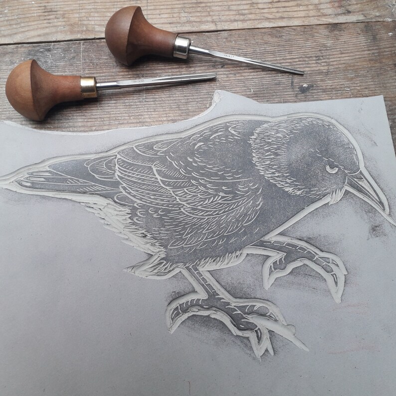 Jackdaw Linocut Original Print | Etsy