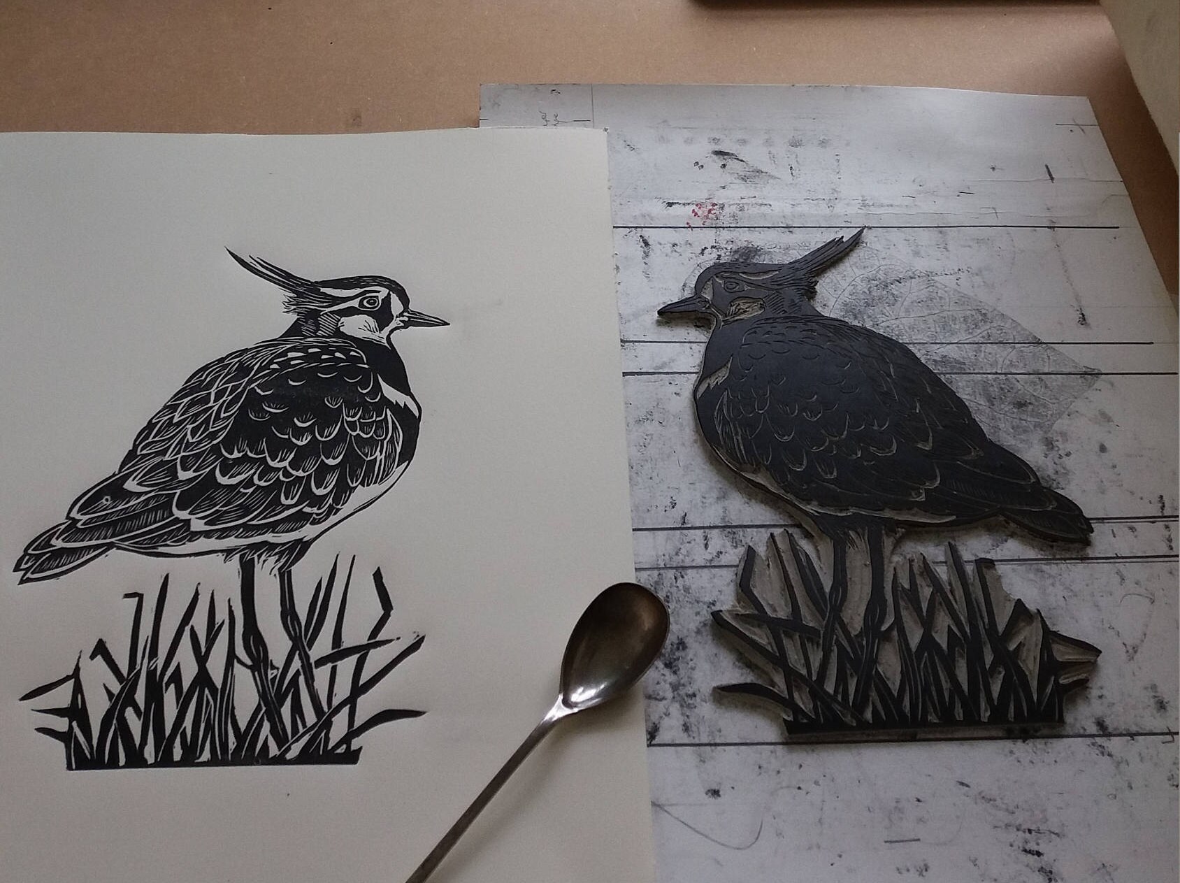 Lapwing Hand-coloured Original Linoprint - Etsy UK