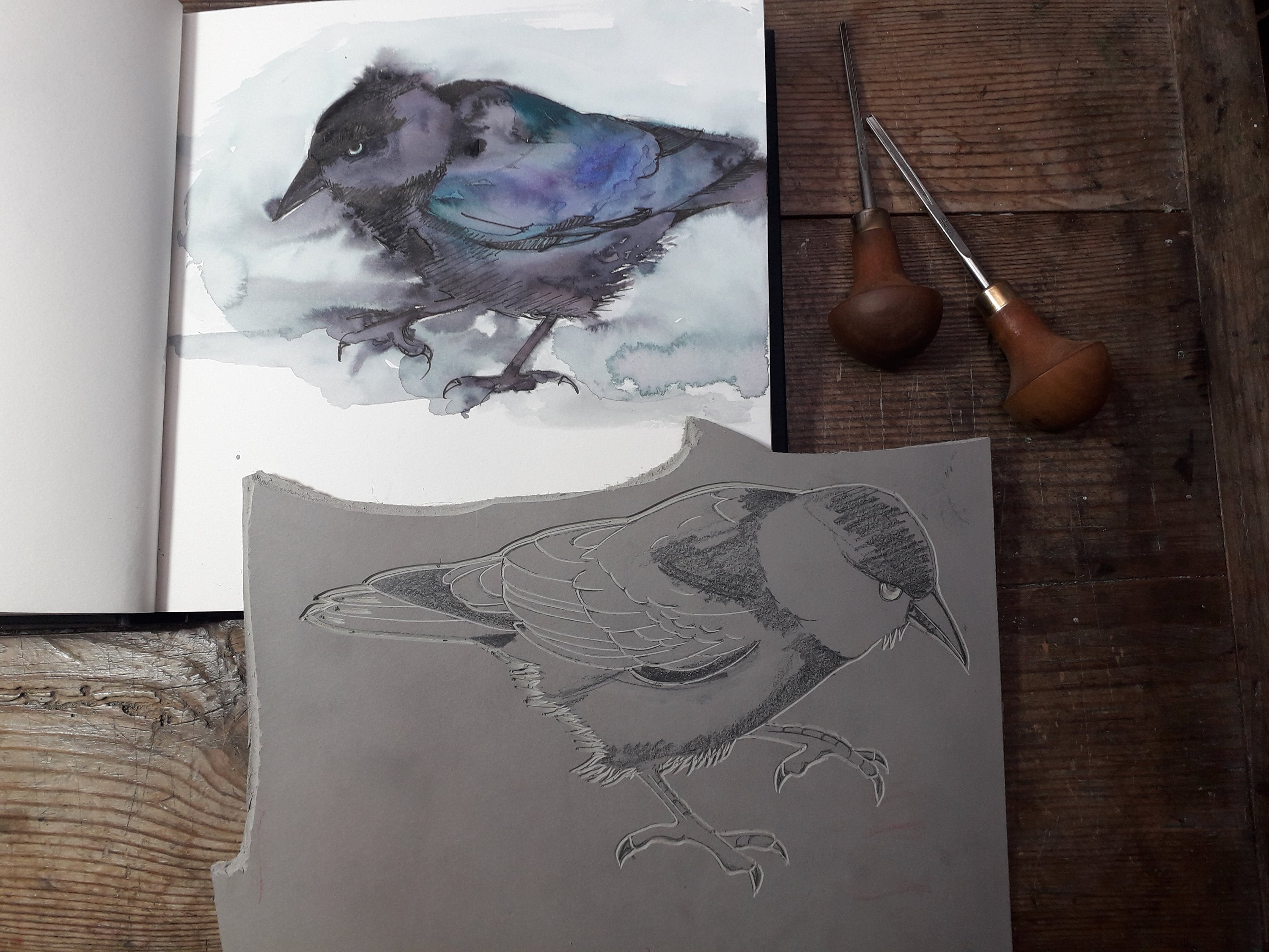 Jackdaw Linocut Original Print - Etsy