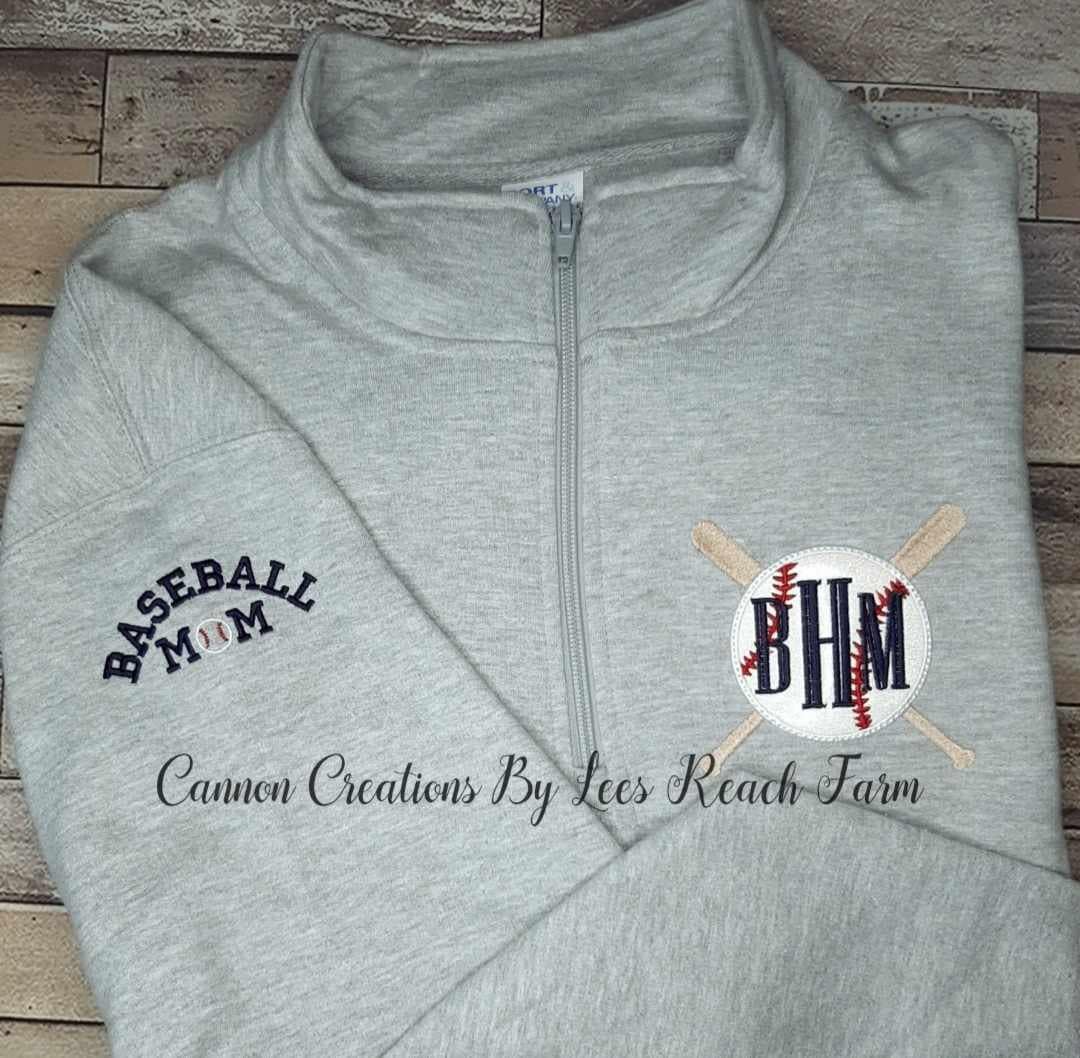 Embroidered Monogram Baseball Pullover With Top Sleeve Design - Etsy