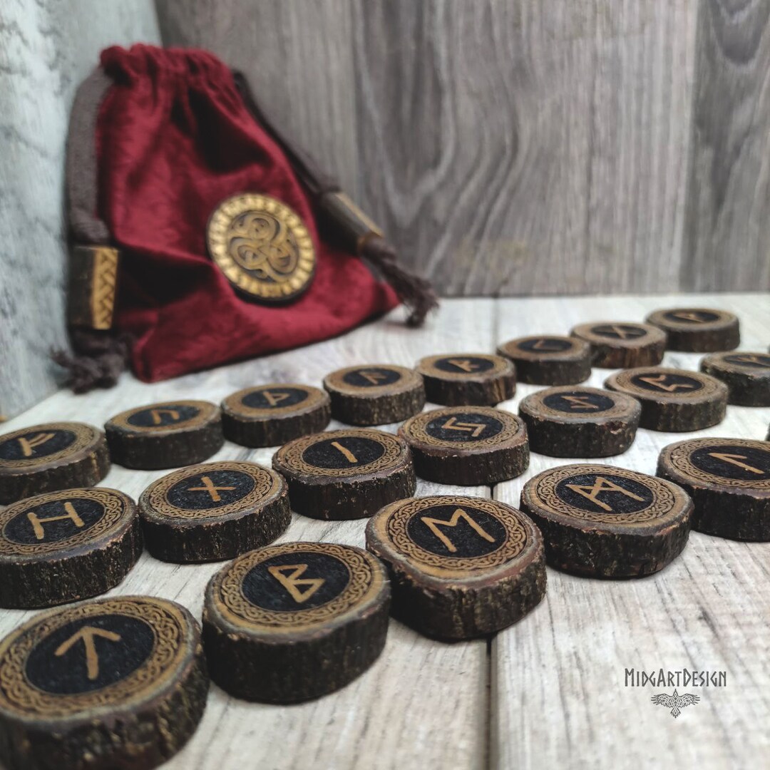 Elder Futhark Runes, Oak Wood Rune Set, Scandinavian Rune Kit - Etsy