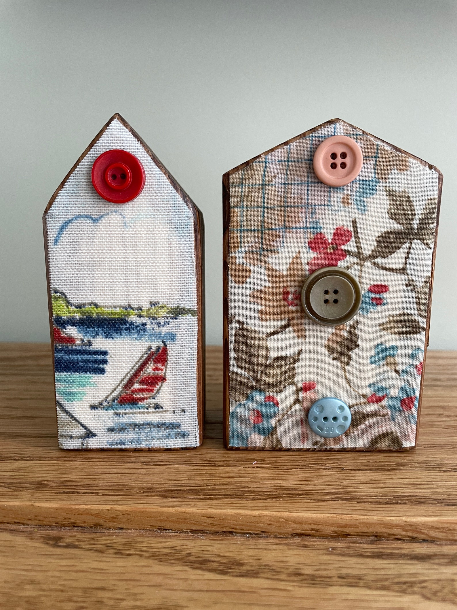 2 Rustic Farmhouse Decoupaged & Stained Wood Block Houses - Etsy