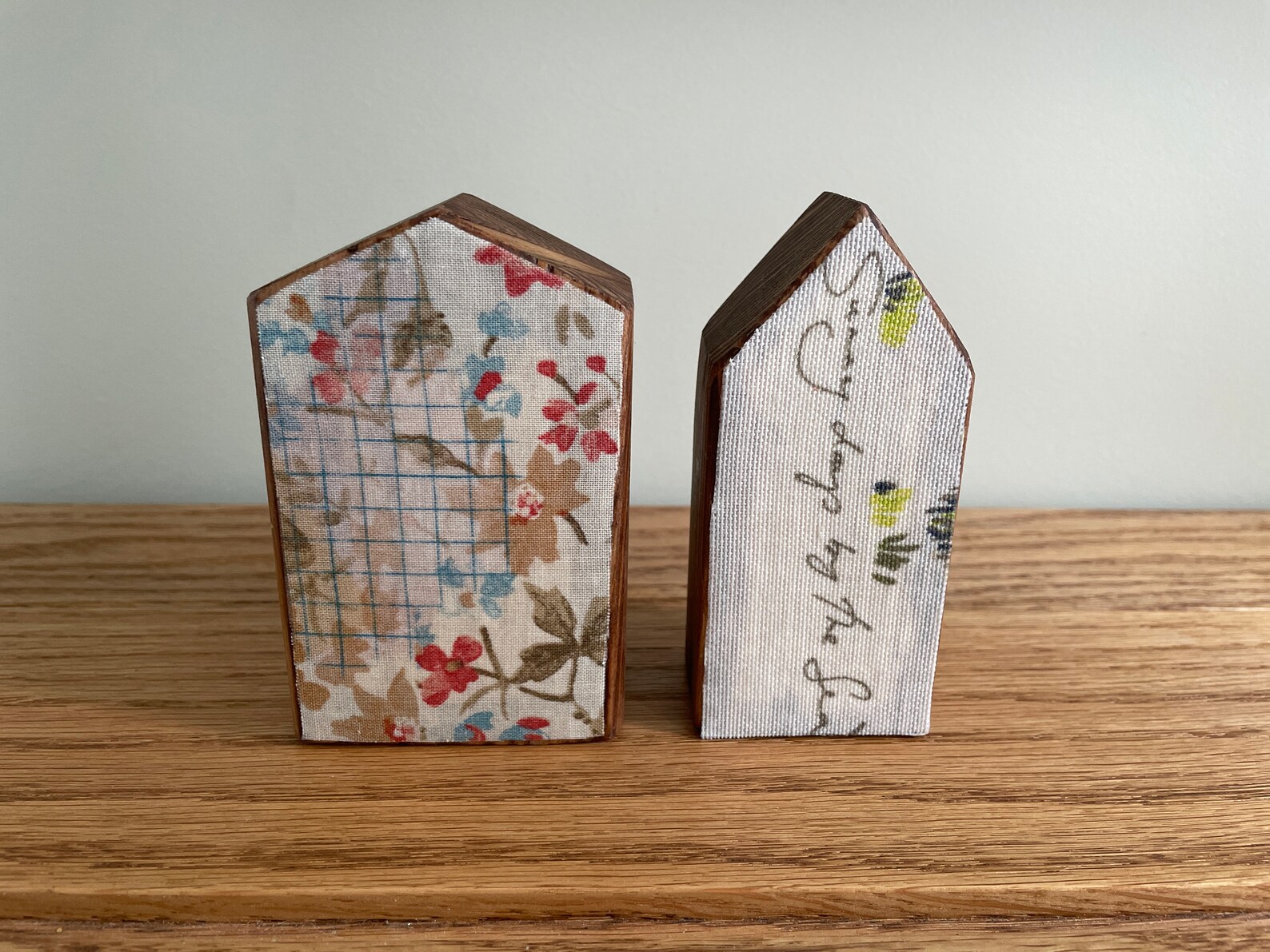 2 Rustic Farmhouse Decoupaged & Stained Wood Block Houses - Etsy