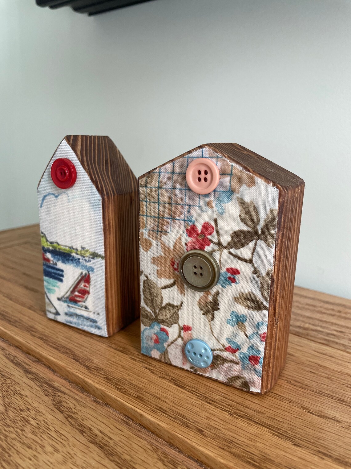 2 Rustic Farmhouse Decoupaged & Stained Wood Block Houses - Etsy
