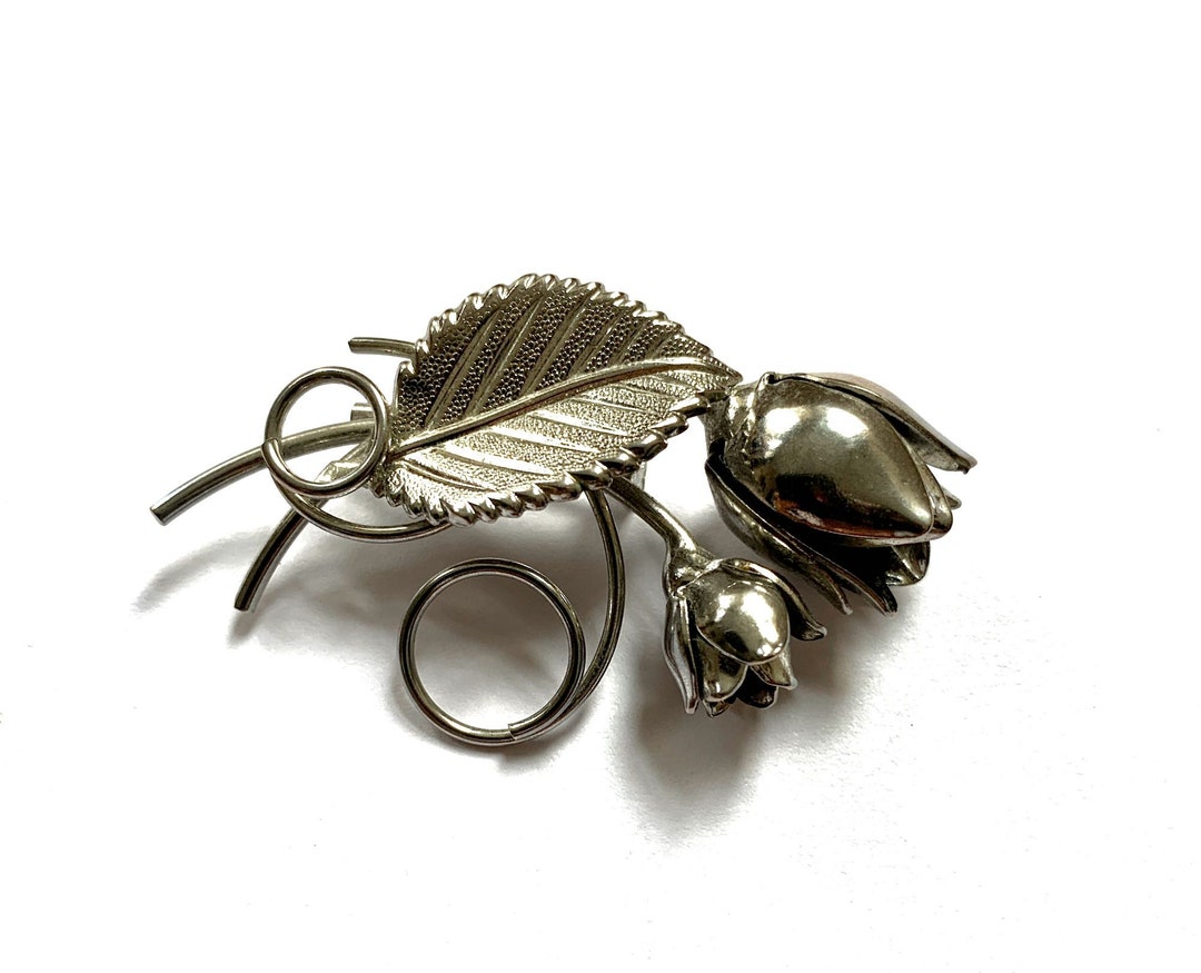 Vintage 3D Silver Flower Pin Brooch - Etsy