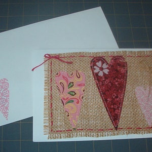 Primitive Hearts Burlap Blank Greeting Card With Envelope Pink Red ...