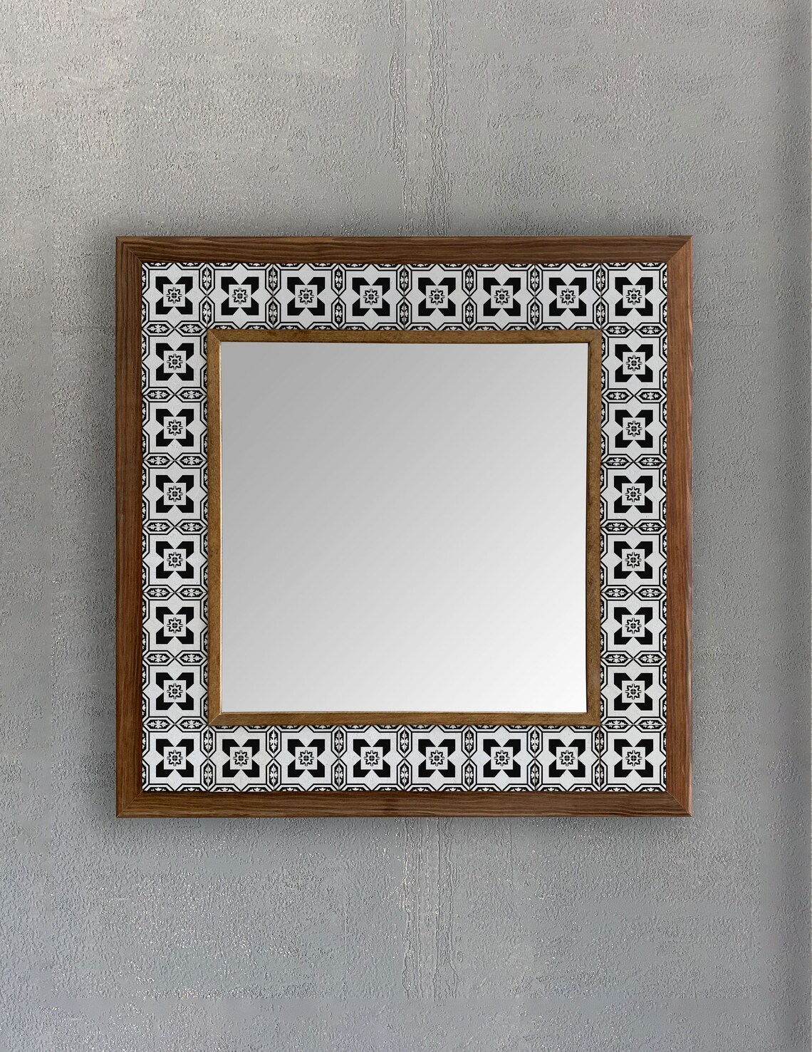 Patterned Natural Stone Wooden Frame Mirror Natural Mosaic - Etsy