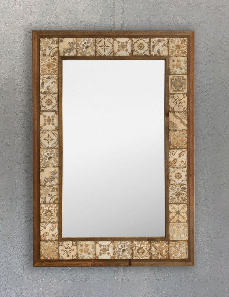 Wooden Frame Natural Stone Mirror Wedding Gift Housewarming - Etsy