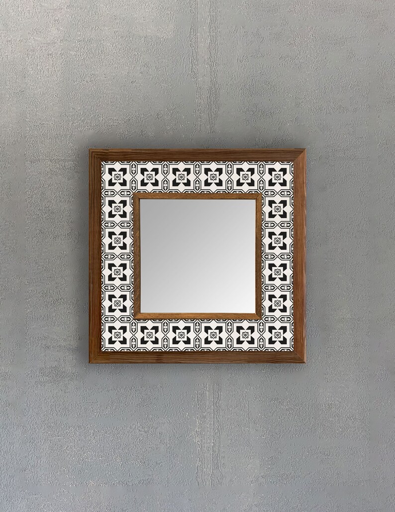 Patterned Natural Stone Wooden Frame Mirror Natural Mosaic - Etsy