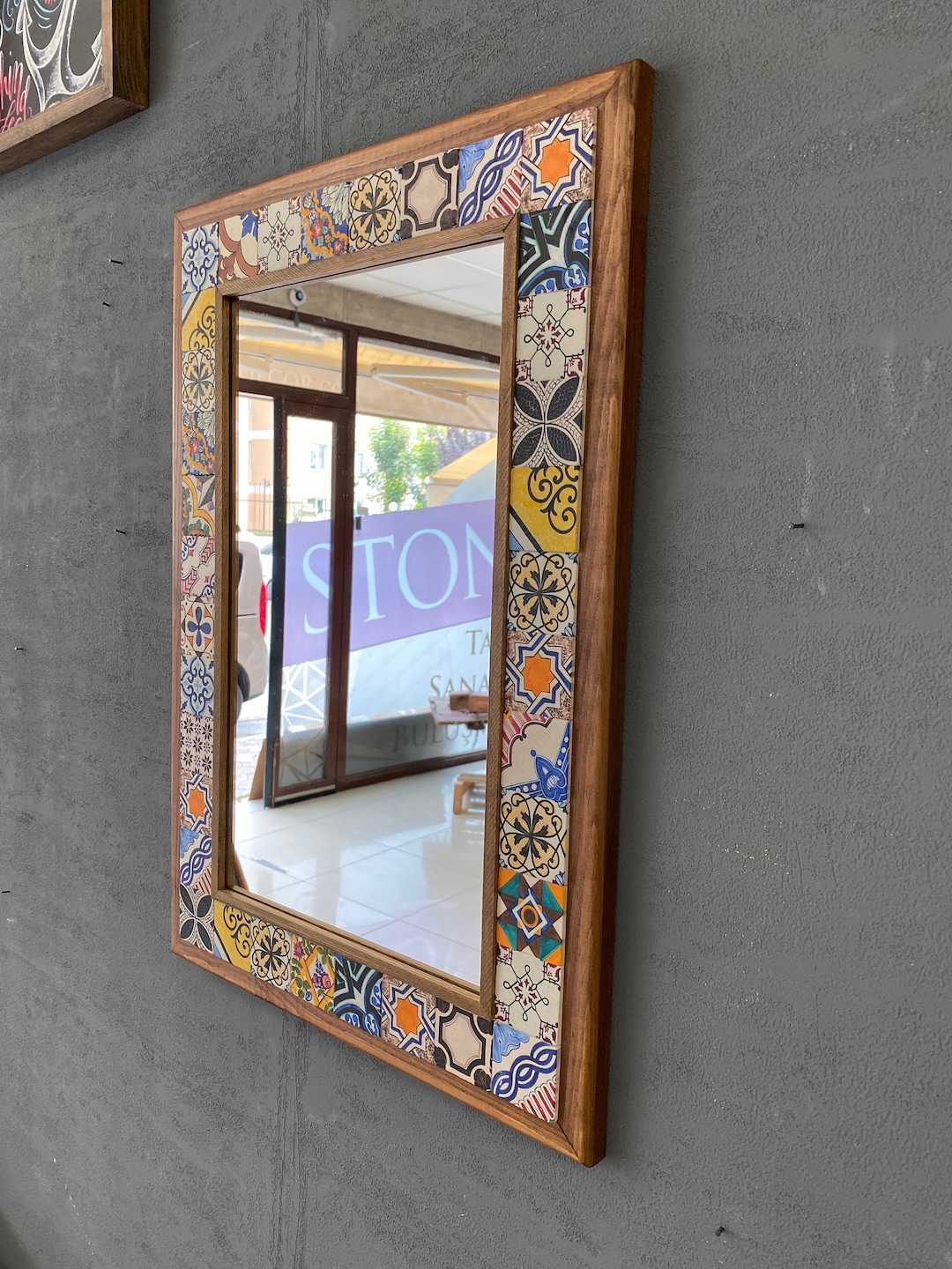 Design Decorative Wall Hanging Ceramic Tile Mirror, Handmade Decorative ...