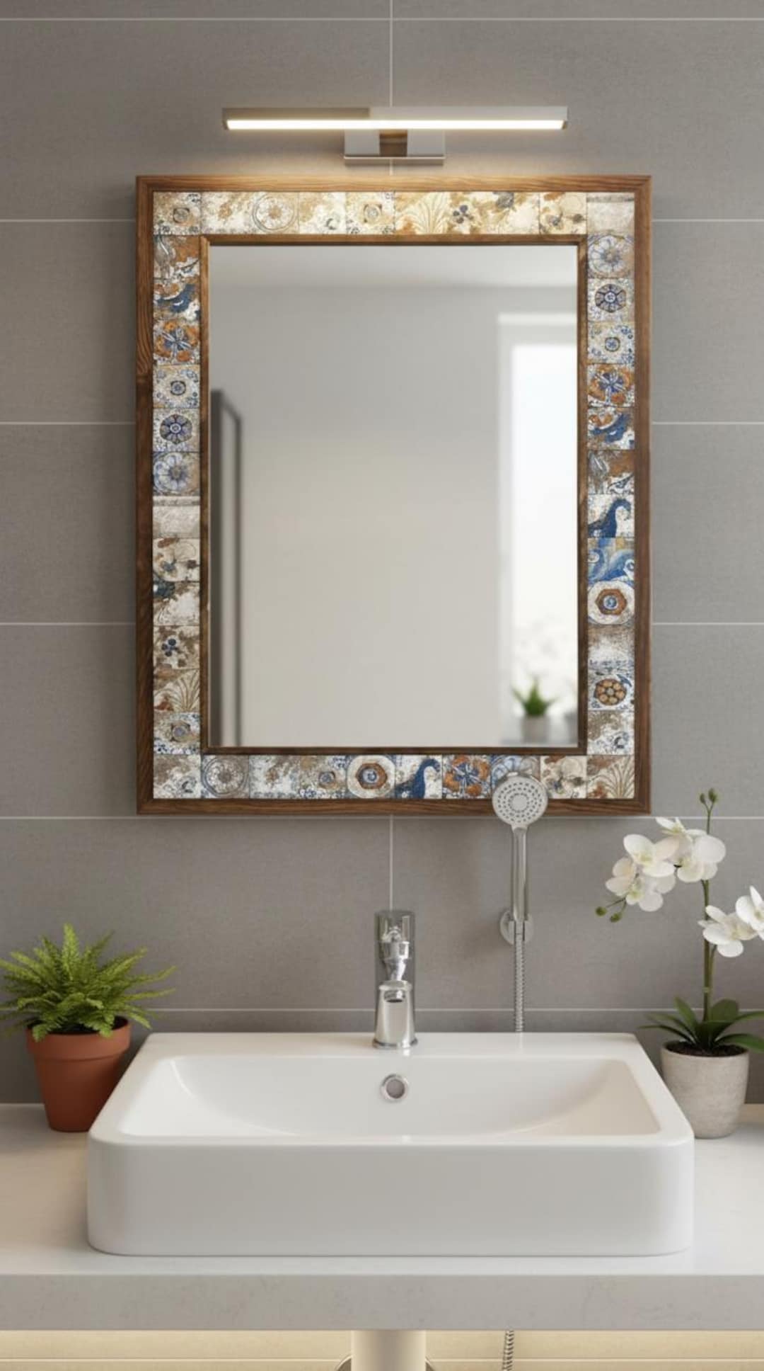 Mosaic Mirror: Natural Travertine Stone, Rustic Home Decor - Etsy