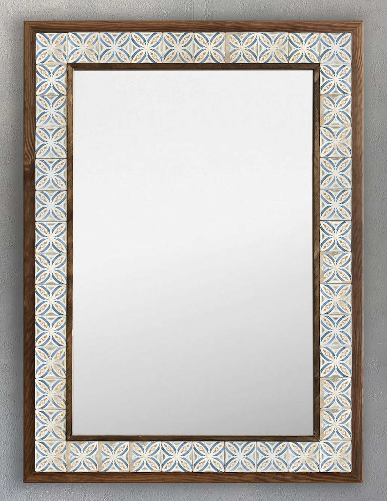 Travertine Wooden Tile, Tile and Wood Mirror, Mosaic Tile Mirror ...