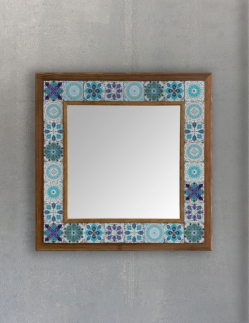 Handmade Ceramic Wall Mirror Wooden Frame Wooden Stone - Etsy