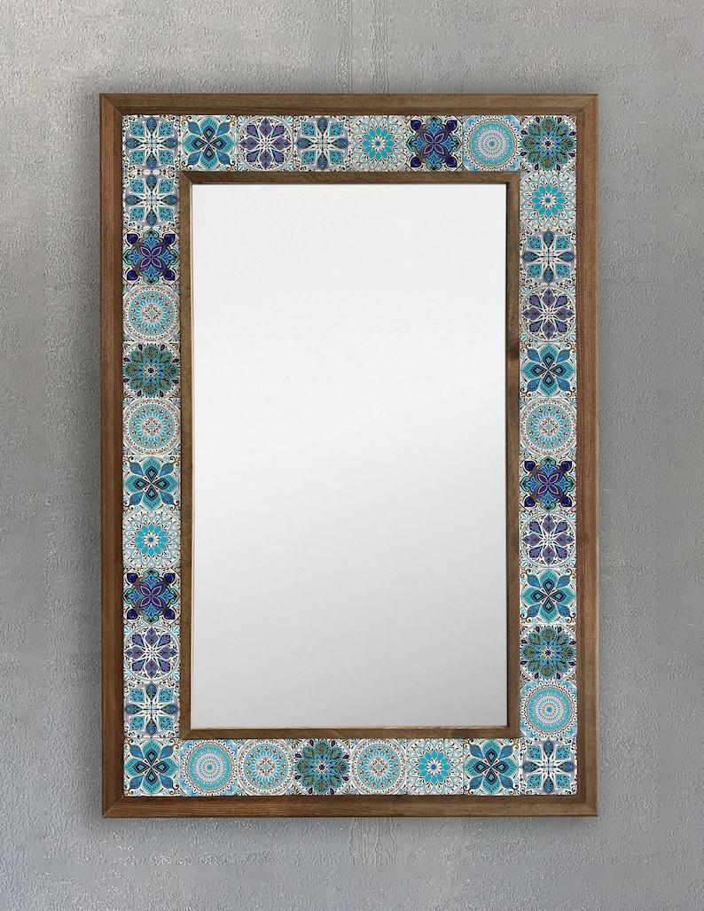 Handmade Ceramic Wall Mirror Wooden Frame Wooden Stone - Etsy