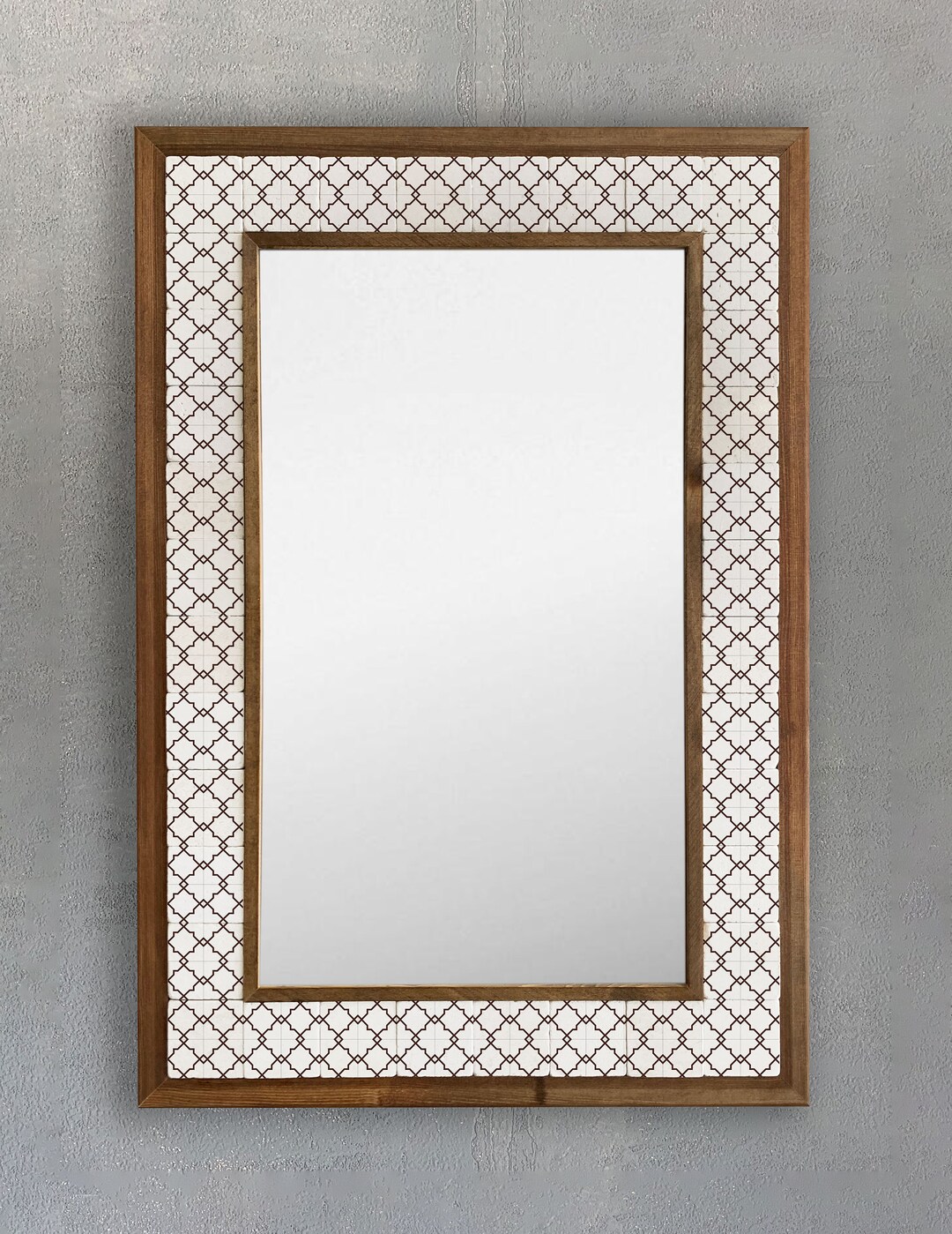 Wooden Frame Mirror, Marble Tile, Home Decor Mirror, Vintage Mirror ...