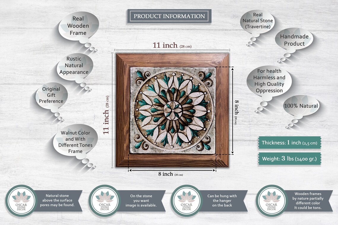 Wooden Frame Stonewall Decorative Tile Floral Ceramic Wall | Etsy