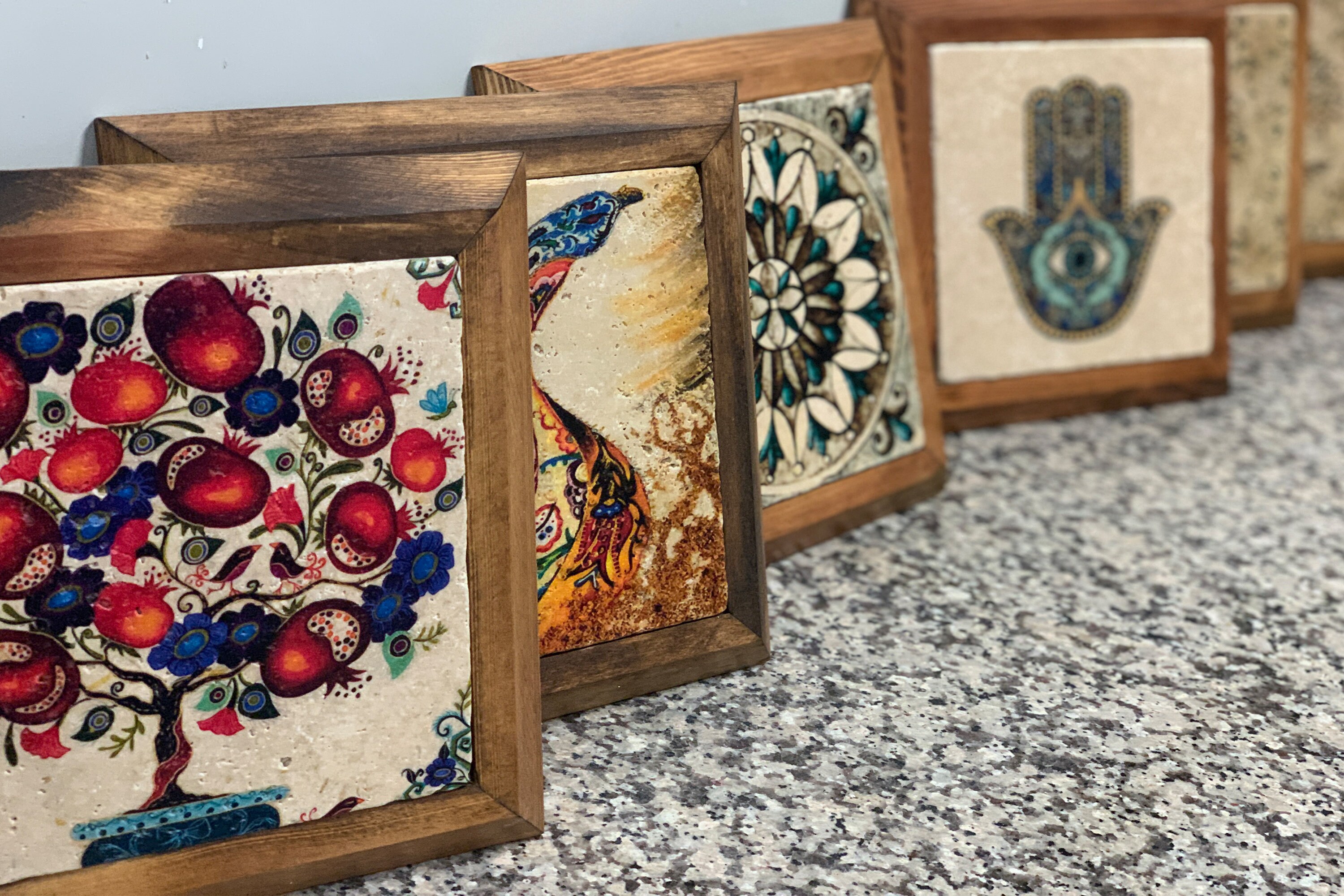 Wooden Frame Stonewall Decorative Tile Floral Ceramic Wall | Etsy