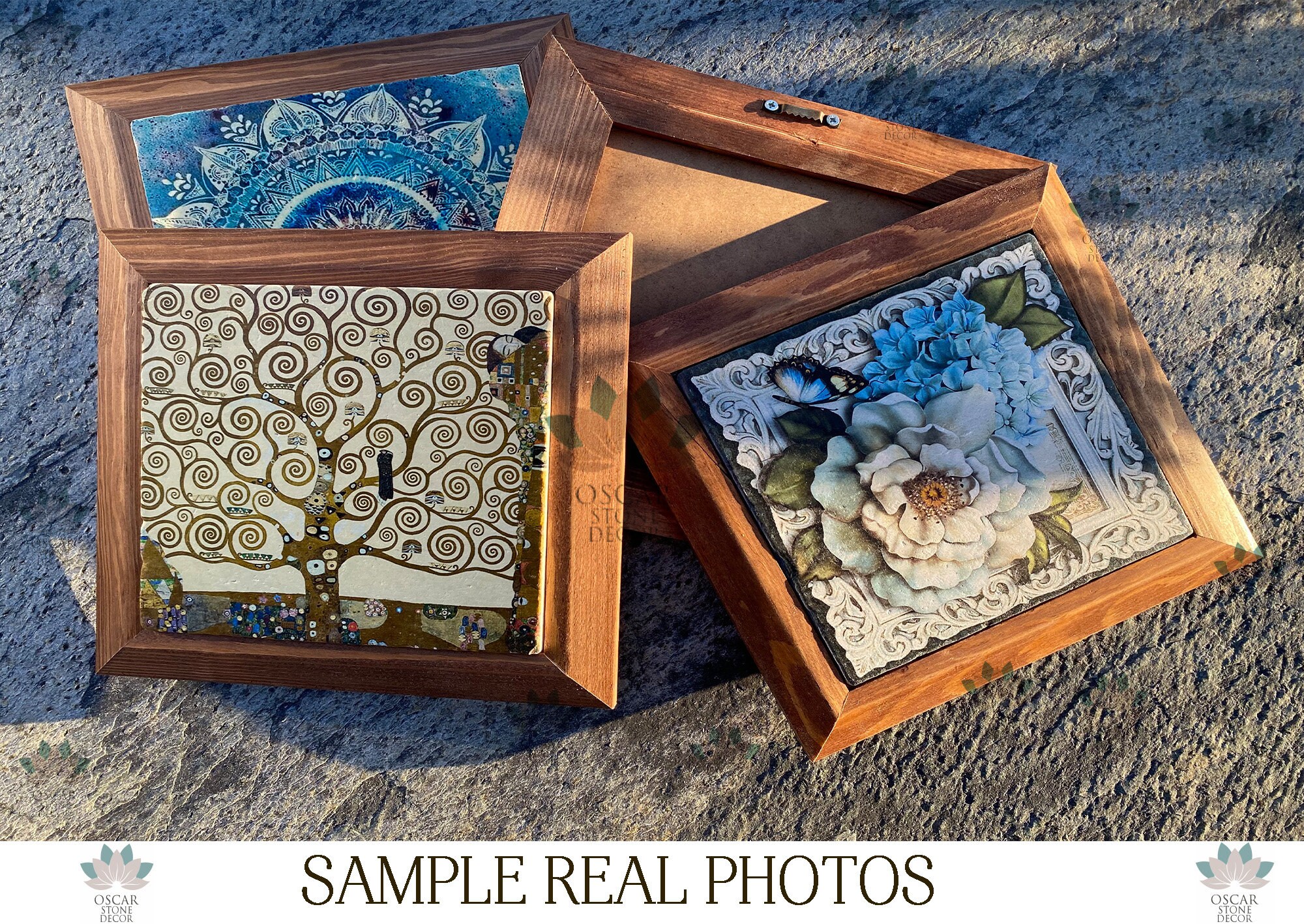 Wooden Frame Stonewall Decorative Tile Floral Ceramic Wall | Etsy