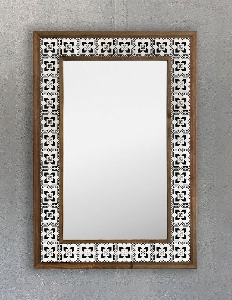 Patterned Natural Stone Wooden Frame Mirror Natural Mosaic - Etsy