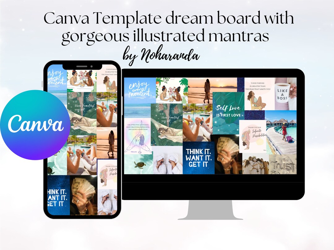 Vision Board Canva Template . Affirmations Printable and Editable ...