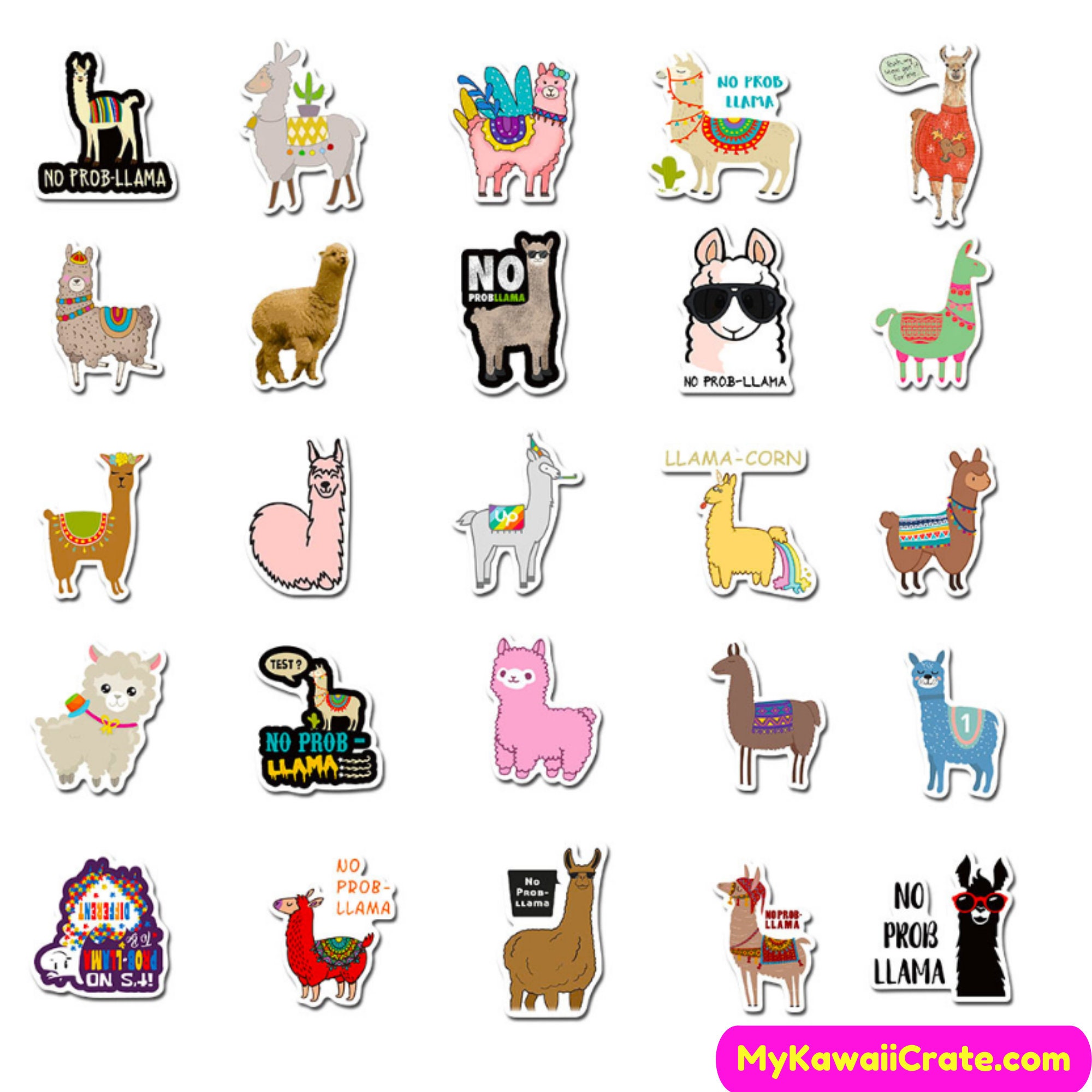 Kawaii Happy Llama Alpaca Waterproof Stickers 50 Pc Pack | Etsy