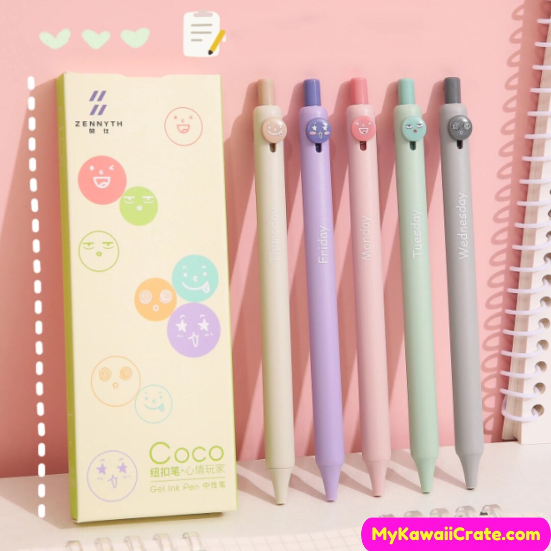 Kawaii Cute Little Buttons Minimalistic Retractable Gel Pens Set Cute ...