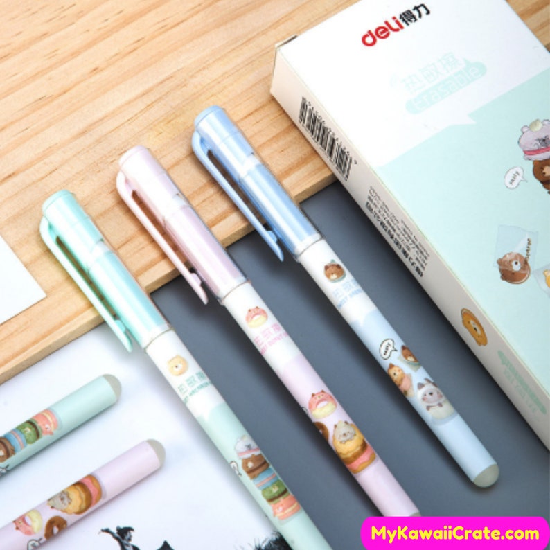 3 Pc Kawaii Animal Foodies Erasable Gel Pens Cute Pens - Etsy