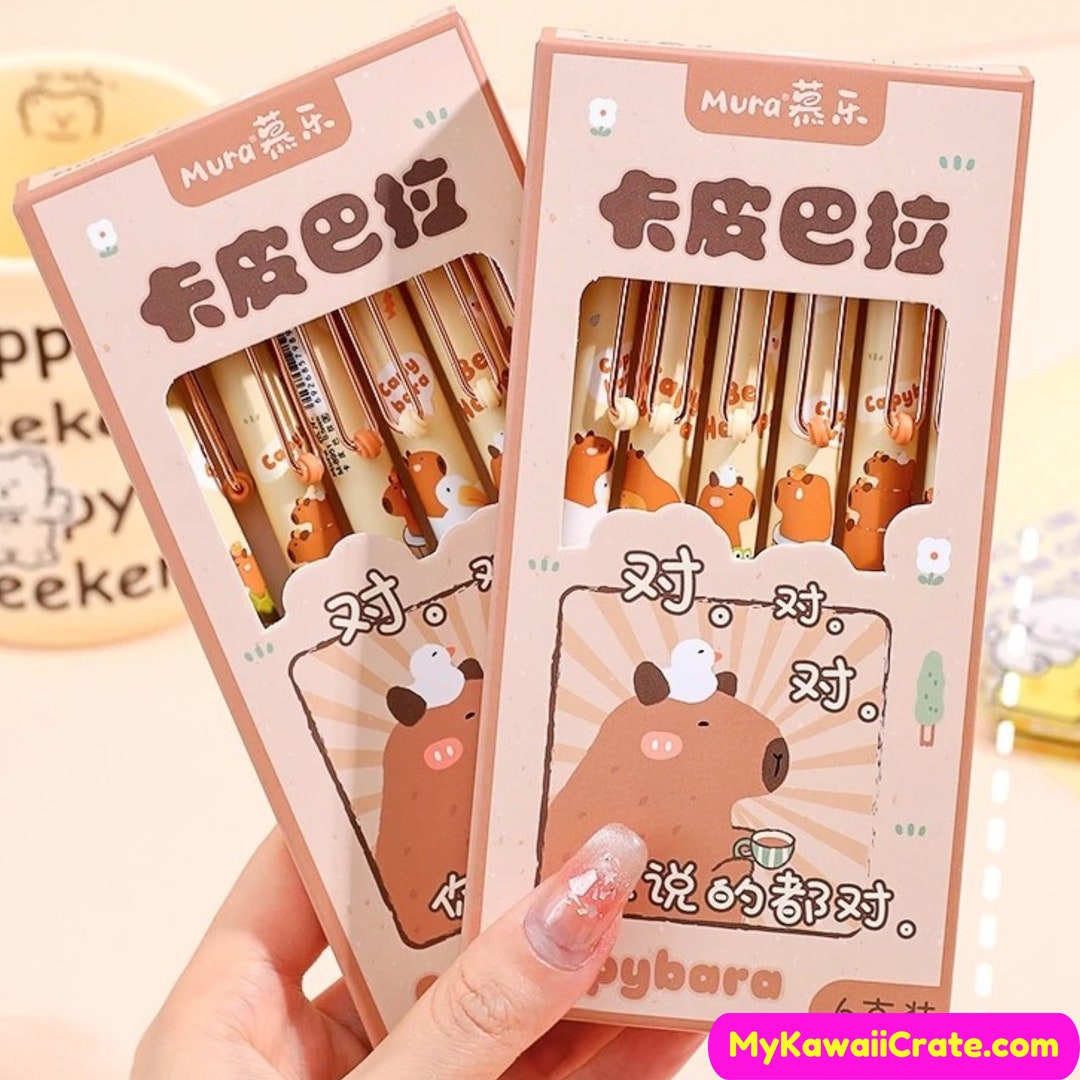 Kawaii Capybara Cute Retractable Gel Pens 6 Pc Set Cute Cartoon Animals ...
