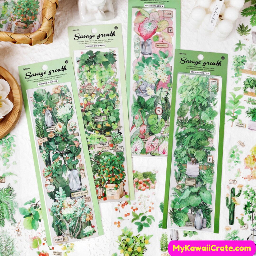 Lush Garden Decorative Stickers 6 Sheets Set Green Plants - Etsy