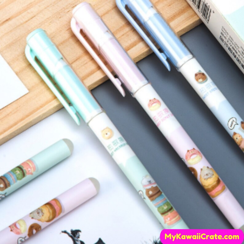 3 Pc Kawaii Animal Foodies Erasable Gel Pens Cute Pens - Etsy