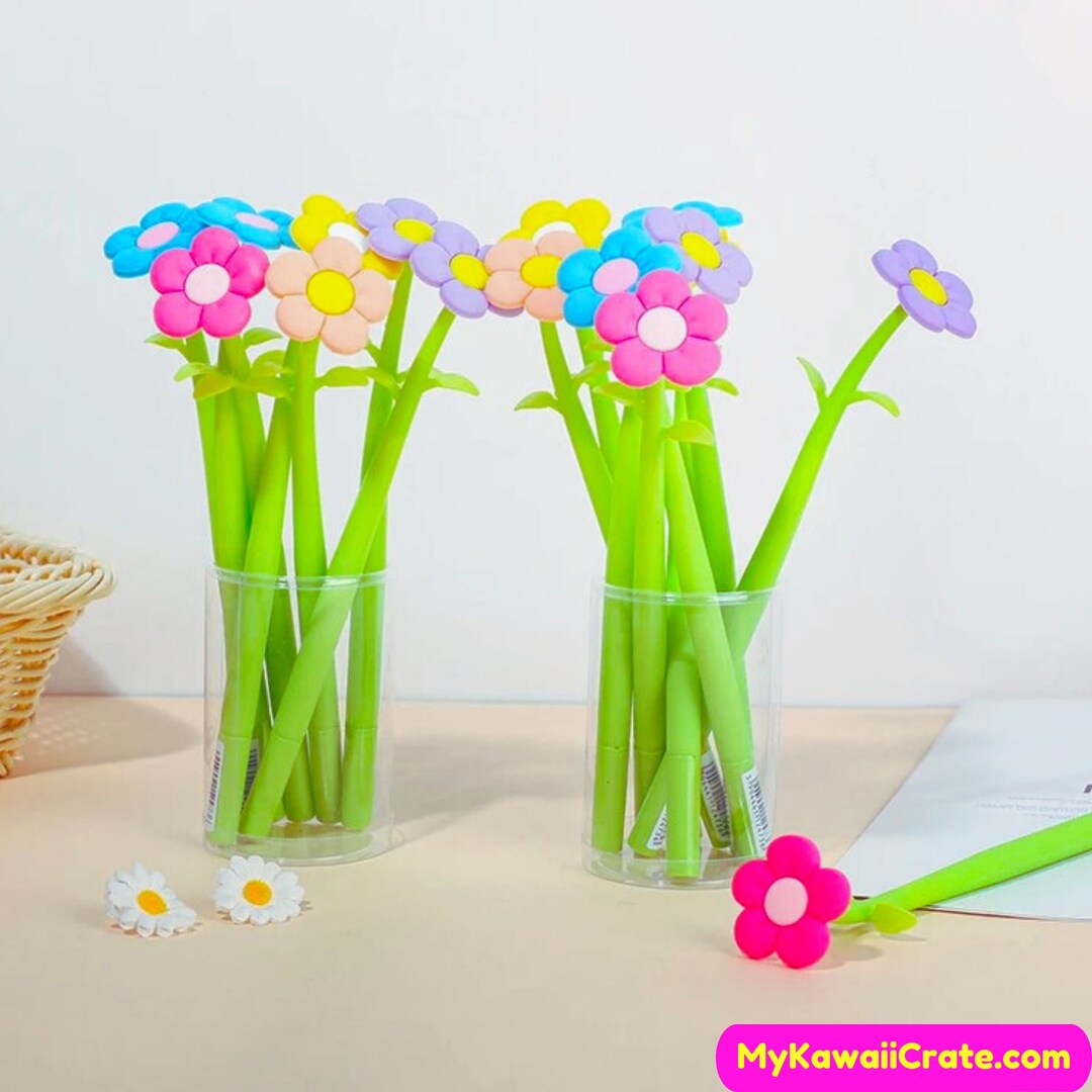 Kawaii Spring Flowers Soft Silicone Flexible Gel Pens 5 Pc Set Cute ...