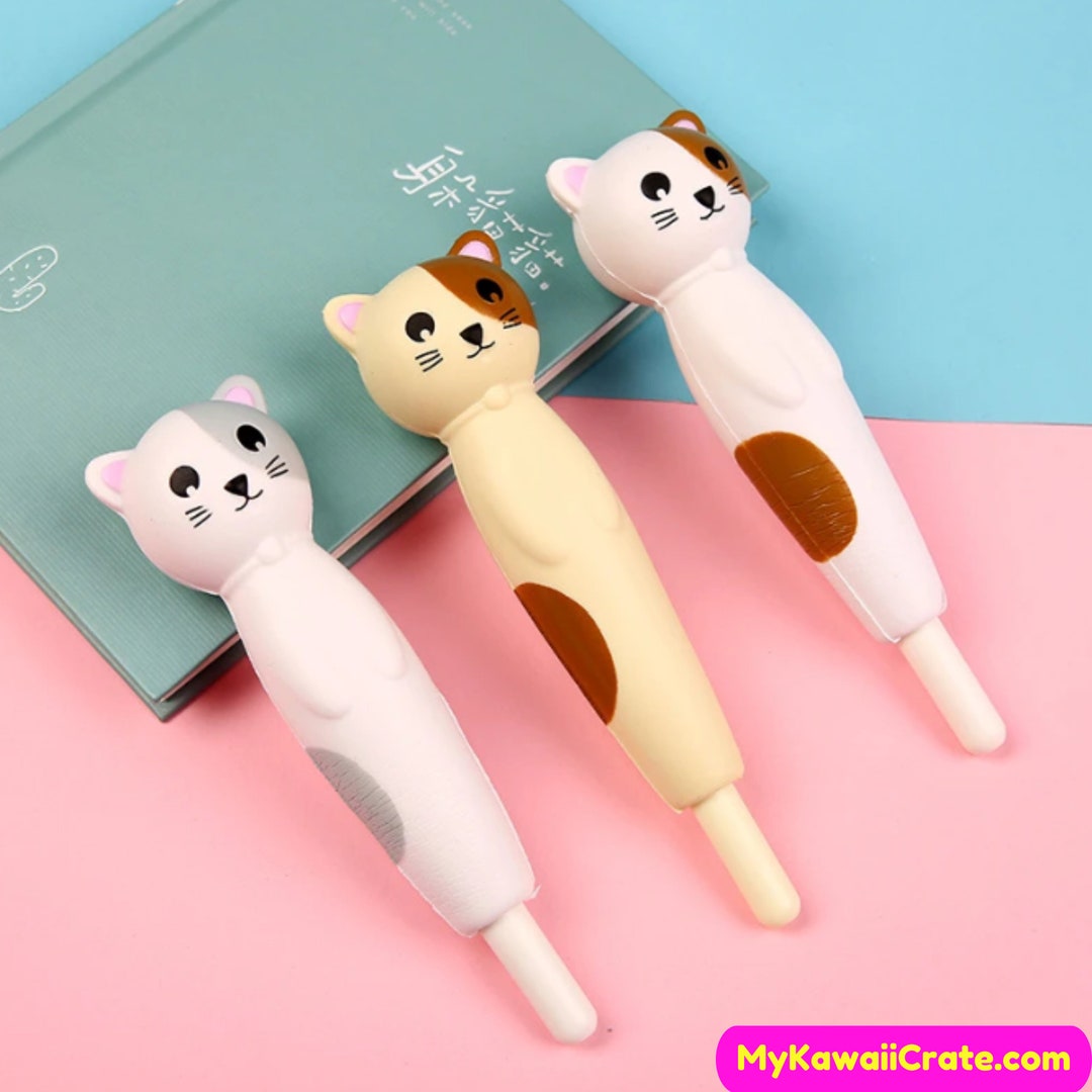 Kawaii Strees Relief Squishy Cat Gel Pen Cute Cat Pen, Kitten Cat Lover ...