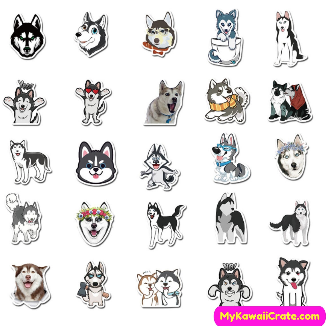 Kawaii Cute Husky Waterproof Stickers 50 Pc Pack Siberian | Etsy