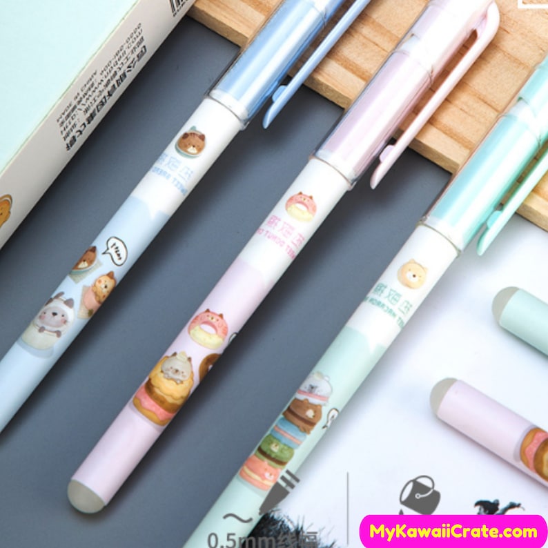 3 Pc Kawaii Animal Foodies Erasable Gel Pens Cute Pens - Etsy