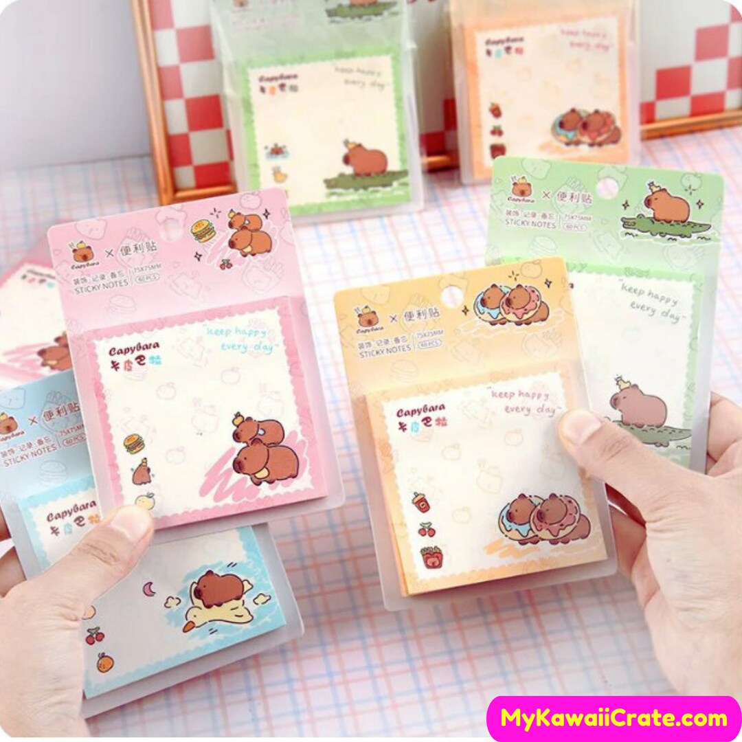 4 Packs Kawaii Happy Capy Sticky Notes Set Capybara Self Adhesive Memo ...