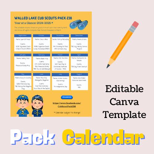 Cub Scout Annual Calendar Template Printable & Editable Cub Scout Pack ...