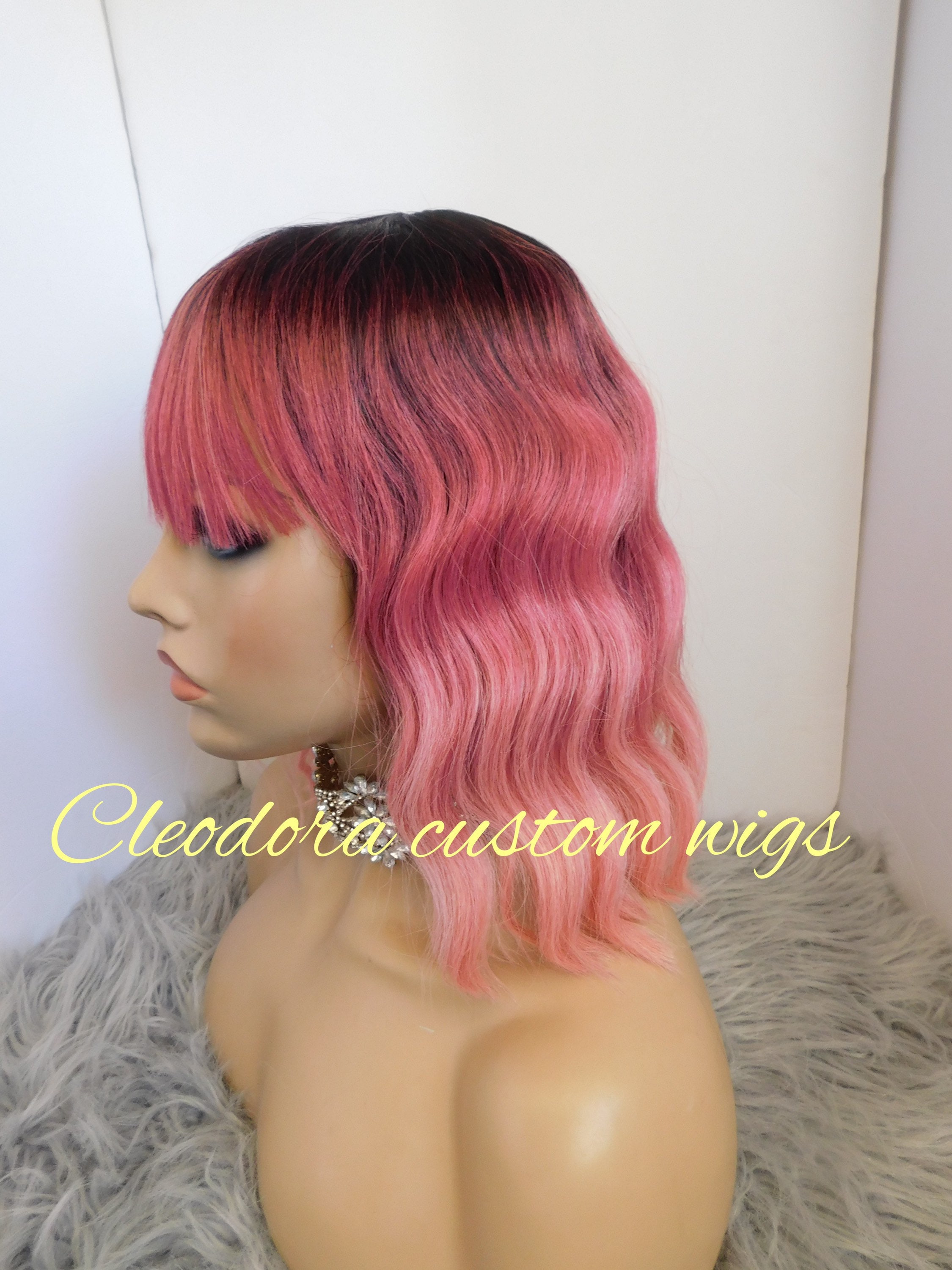 Wig Molly 2/Luxury Synthethic Wig /Pink Ombre Wavy Short | Etsy