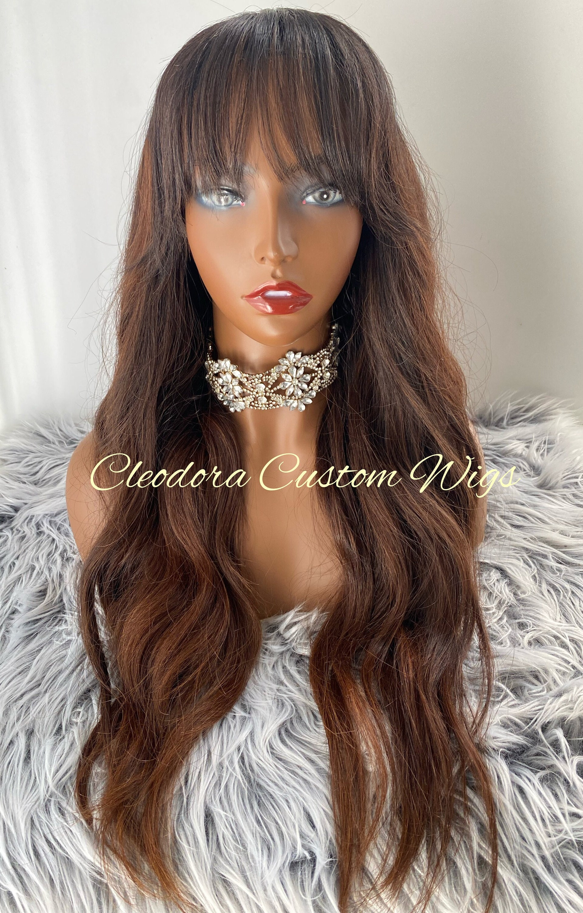 Wig Cleo/handmade Custom Wig/ready to Ship/curtain Bangs 5x5 Hd Lace ...