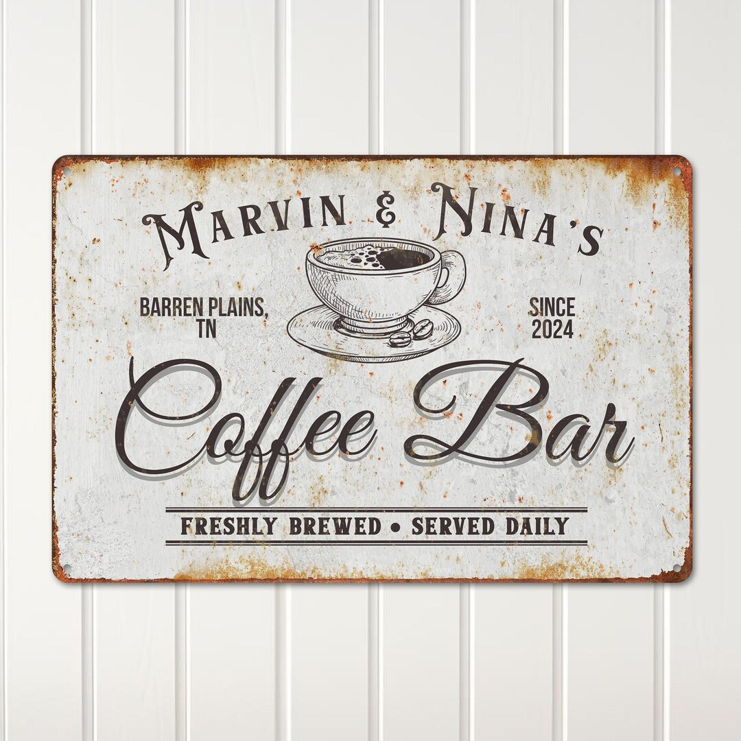 Vintage Coffee Bar Sign: Rustic Metal Decor for Kitchen or Café - Etsy